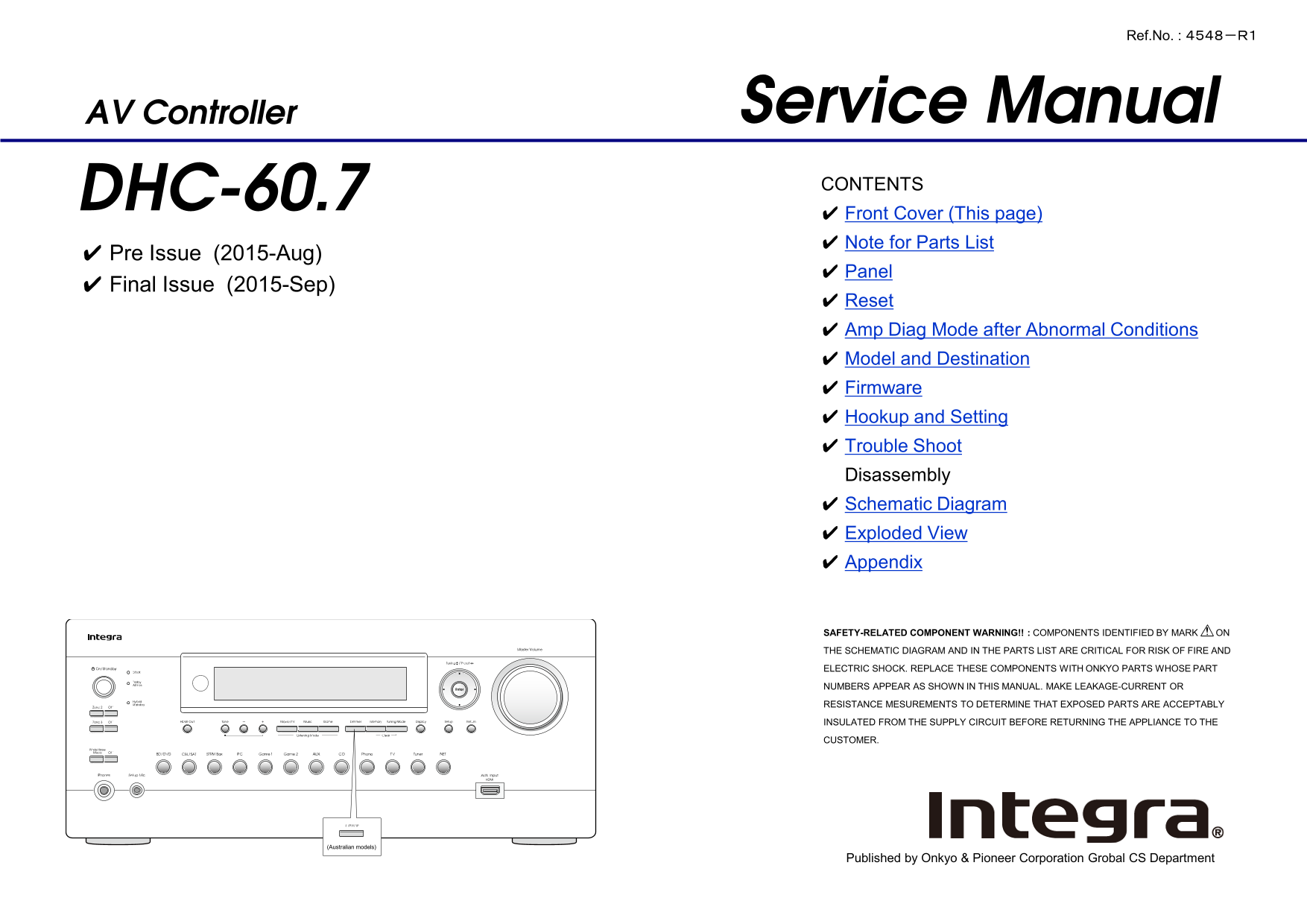Integra DHC-60.7 AV Receiver Service Manual (Pages: 150) – Manuali