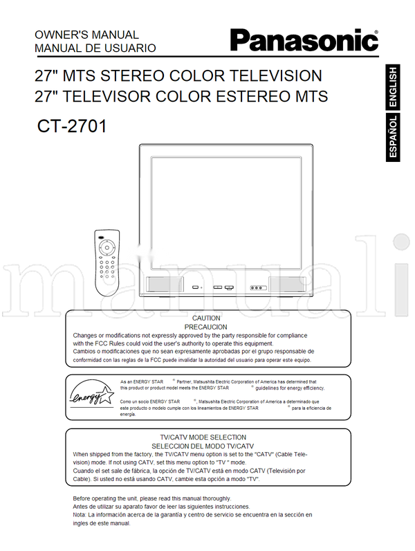 Panasonic CT-2701 (25 pages) TV Operating Manual – Manuali