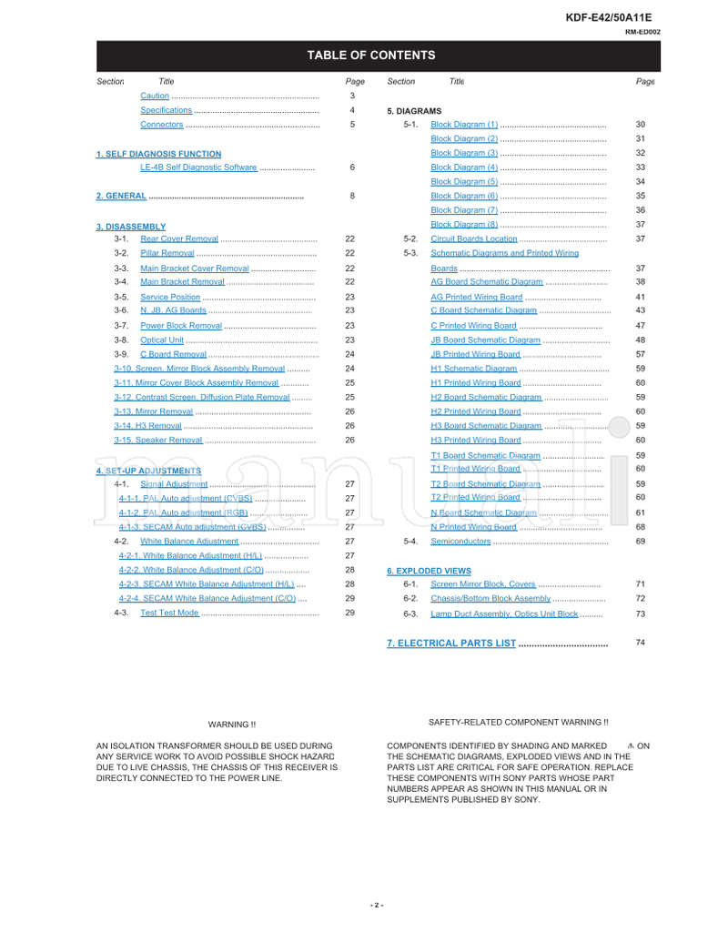 Sony KDF-E42A11E RM-ED002 KDF-E50A11E RM-ED002 RM-ED002 RM-ED002 (106 pages) TV Service Manual ...