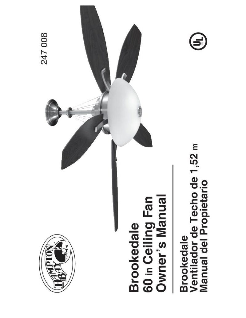Hampton Bay AC 418 BNBrookedale 60 in Brushed Nickel Ceiling Fan Opera ...