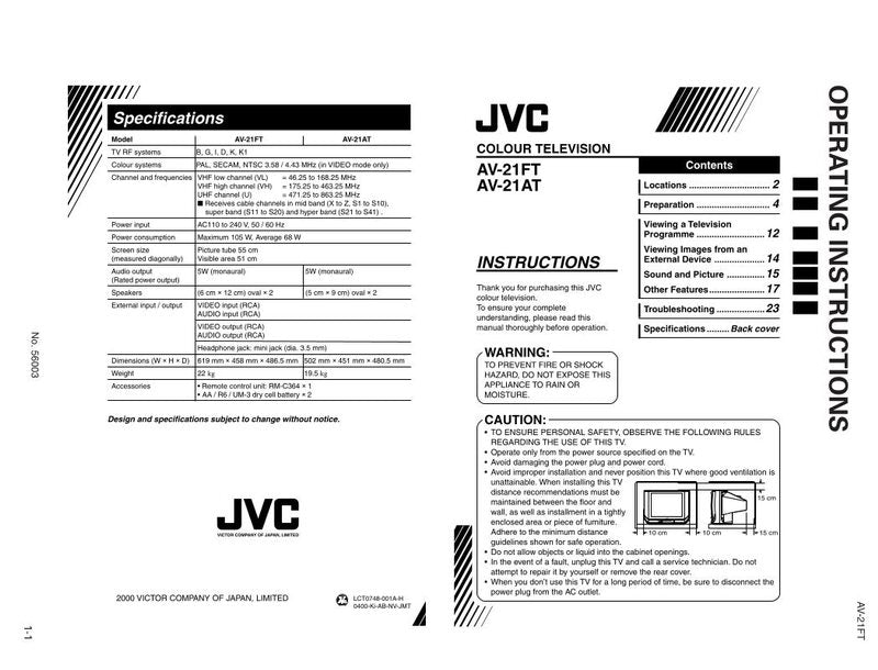 JVC AV21FT AV32950 TV Operating Manual – Manuali