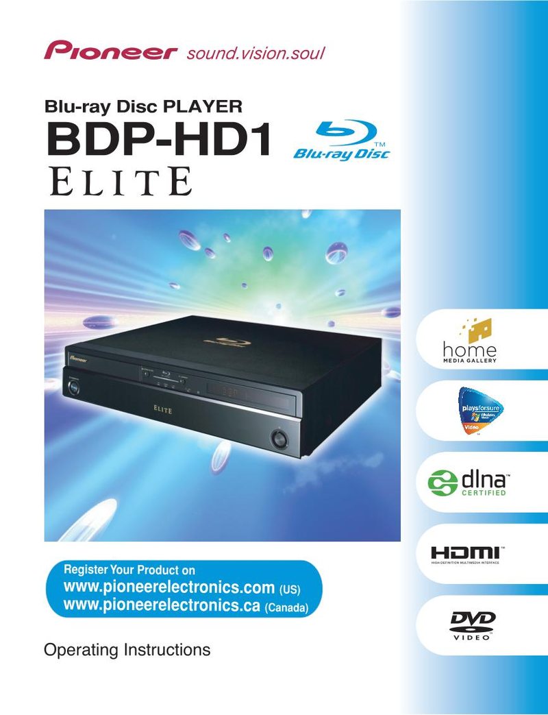 Pioneer BDPHD1 Blu-Ray DVD Player Operating Manual – Manuali