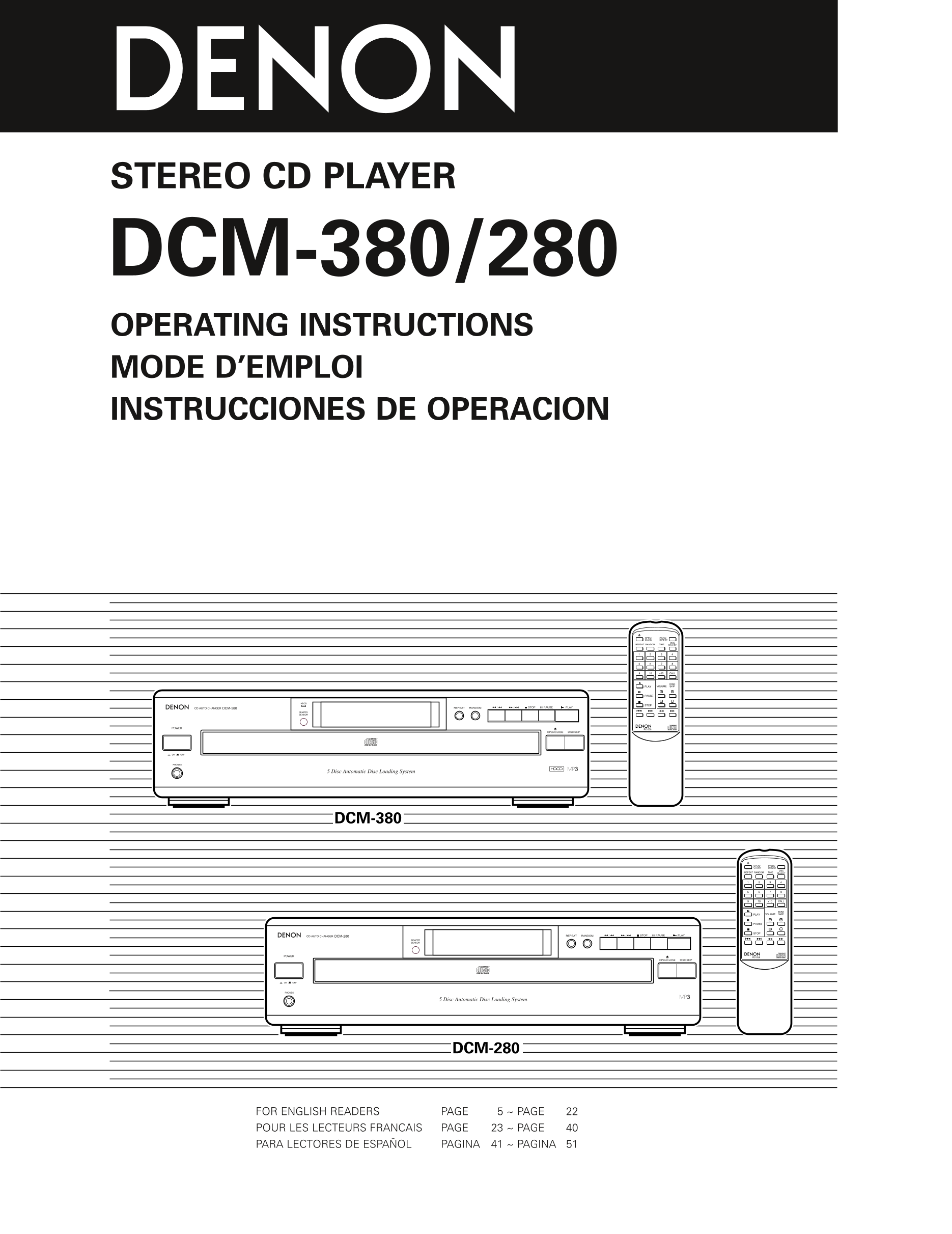 Denon DCM-280 & DCM-380 Stereo CD Player Owner/ User Manual (Pages: 53 ...
