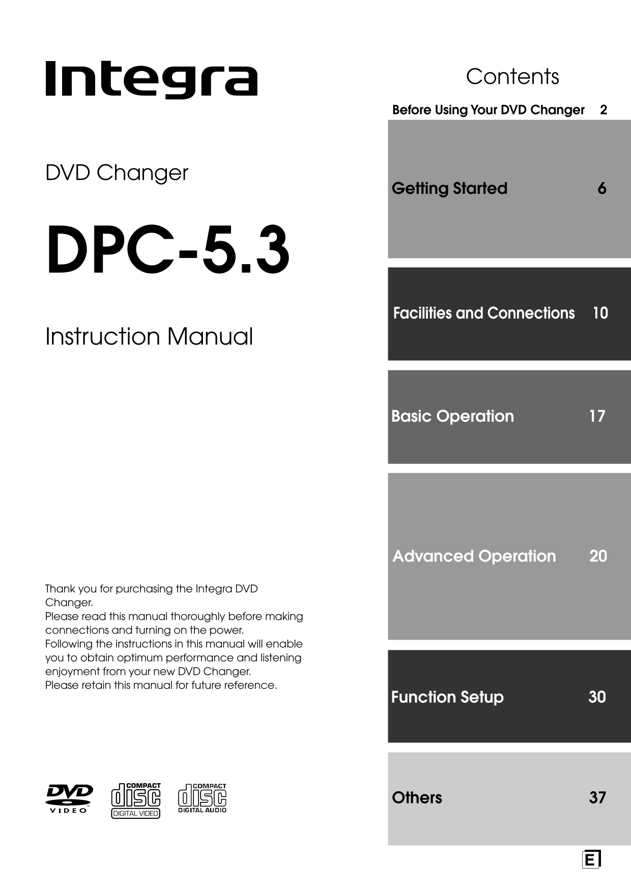 Integra DPC-5.3 DVD Changer Owner's/ User Manual (Pages: 40) – Manuali