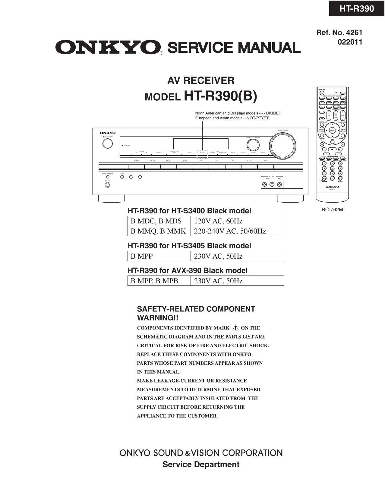 Onkyo HT-R390 AV Receiver Service Manual (Pages: 105) – Manuali