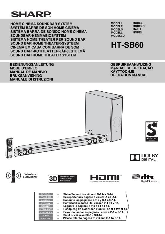 Sharp HTSB60 Sound Bar System Operating Manual – Manuali