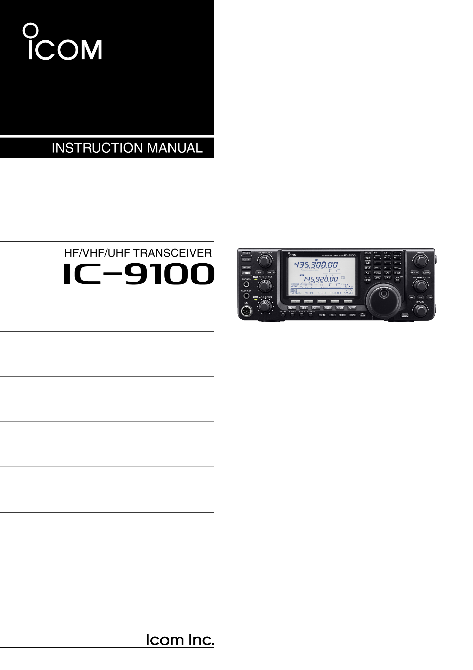 Icom IC-9100 HF/VHF/UHF Transceiver Owner/ User Manual (Pages: 212 ...