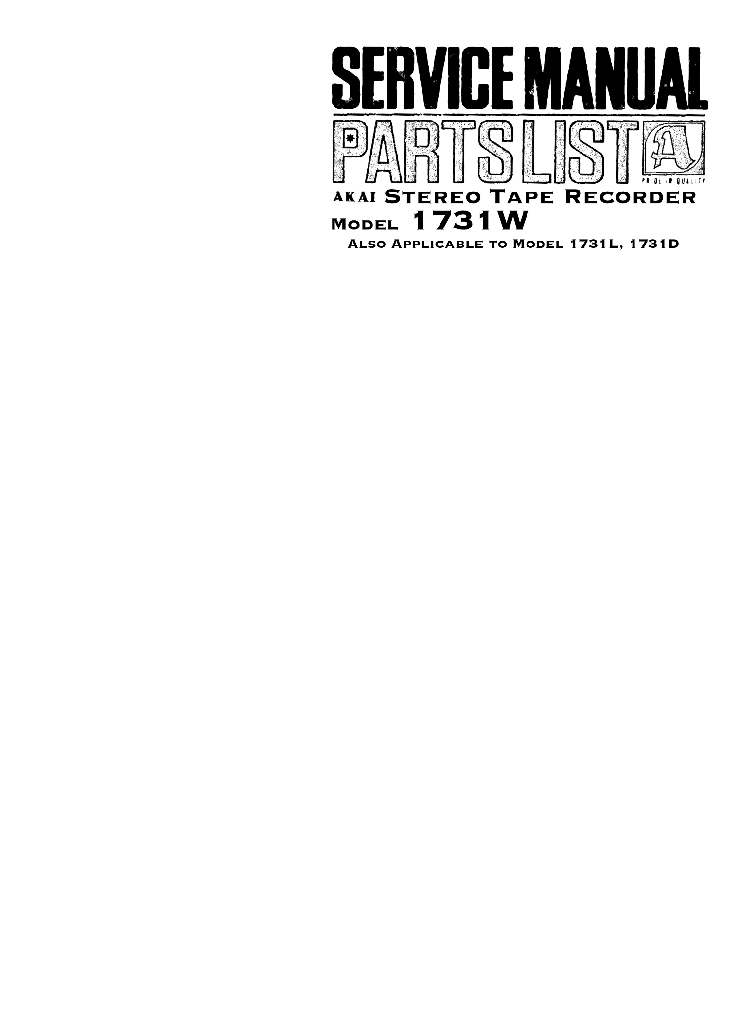 Akai Model 1731D, 1731L & 1731W Reel to Tape Deck Service Manual (Page ...