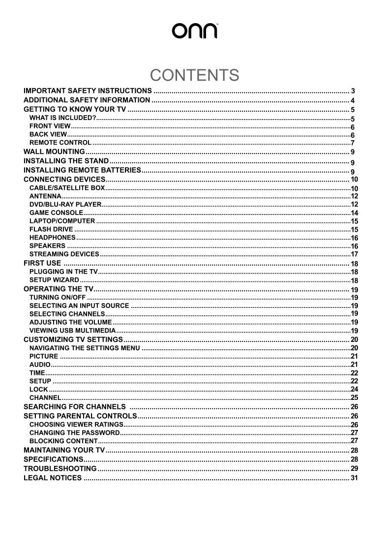 ONN ONC18TV001 TV Operating Manual – Manuali