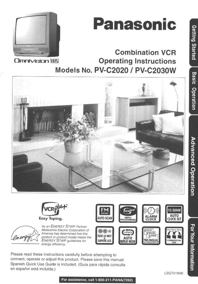 Panasonic PVC2020 PVC2030 VCR Operating Manual – Manuali