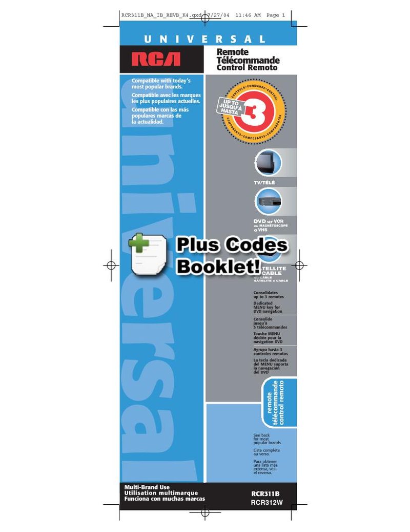 RCA RCR312W Operating Manual with Codes Universal Remote Control Opera ...