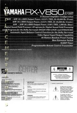 Yamaha RXV850 RS Audio/Video Receiver Operating Manual – Manuali