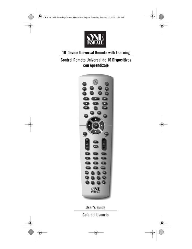 One For All URC10820 & Codes Universal Remote Control Operating Manual ...