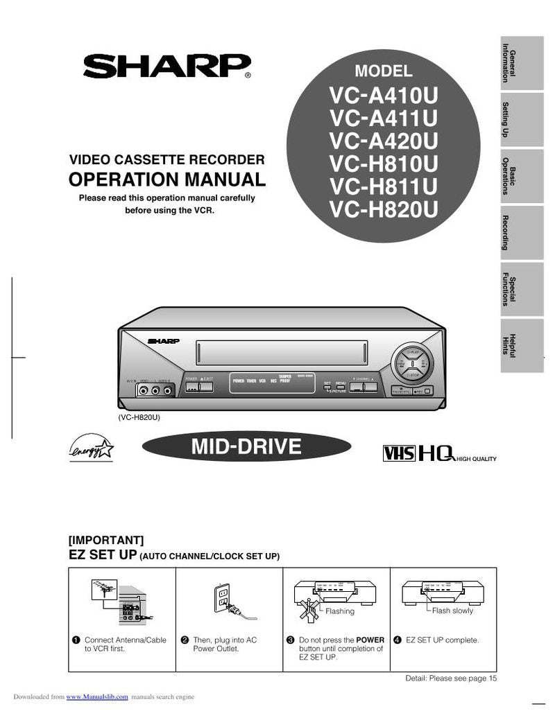 Sharp VCA552 VCR Operating Manual – Manuali