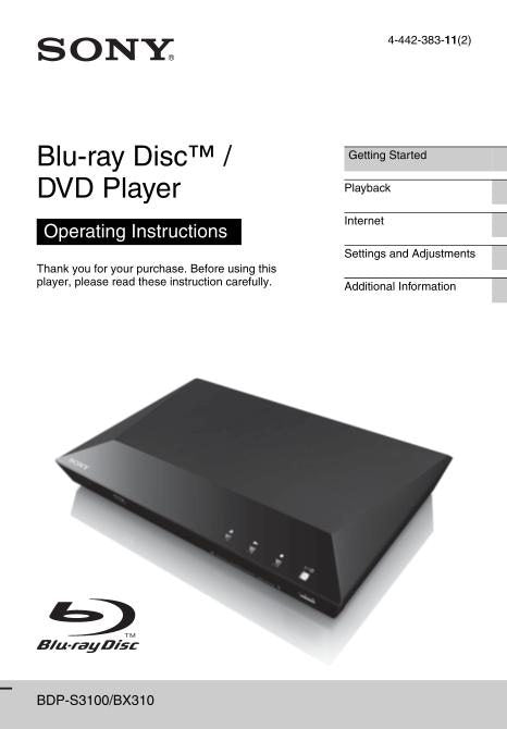 Sony BDPS3100 DVD Player Operating Manual – Manuali
