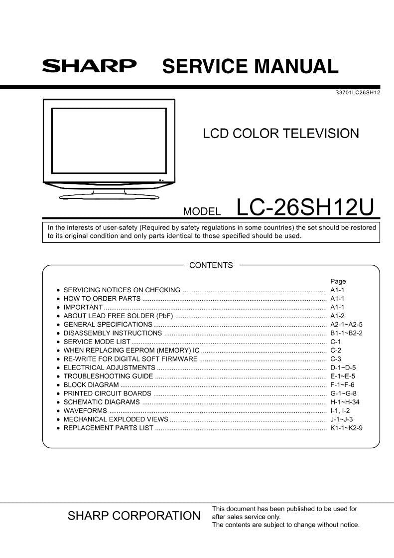 Sharp LC26SH12U TV Operating Manual – Manuali