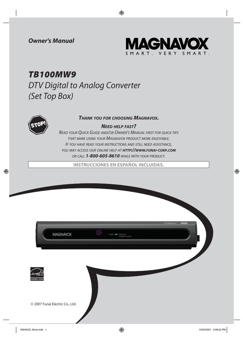 Magnavox TB100 MW 9 Digital TV Tuner Converter Box Operating Manual ...
