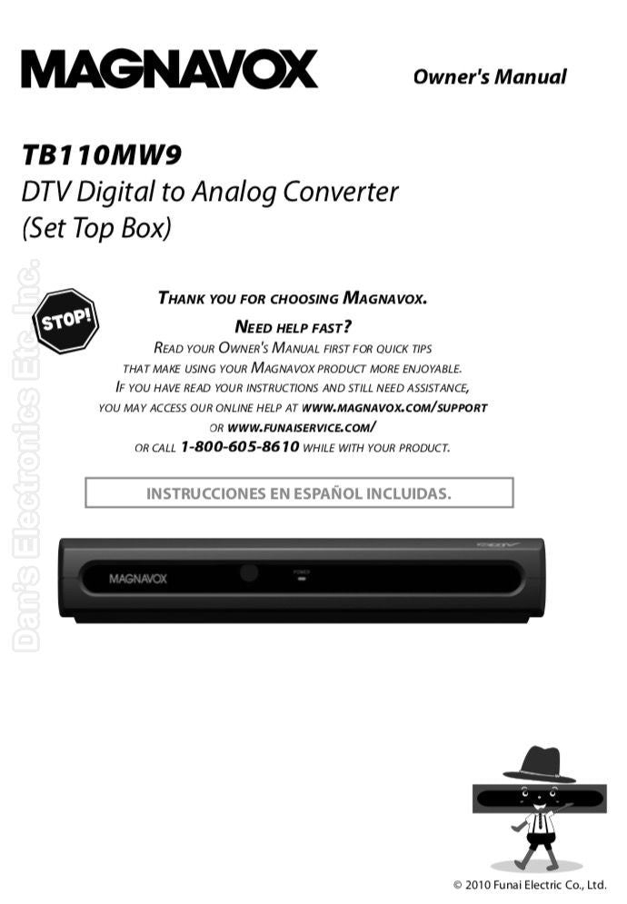 Magnavox TB110 MW 9A Digital TV Tuner Converter Box Operating Manual ...