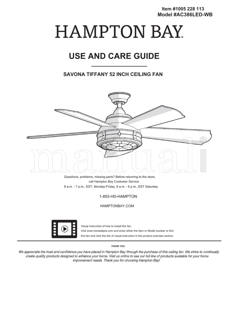 Hampton Bay AC386LED-WB (20 pages) Ceiling Fan Operating Manual – Manuali