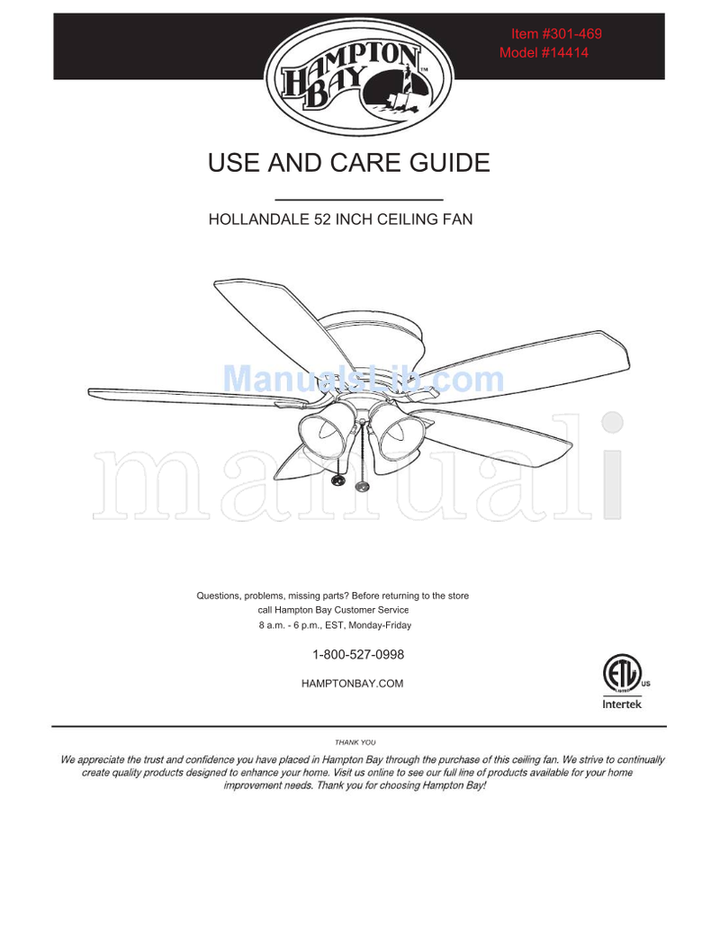 Hampton Bay Ceiling Fan & Lighting Service & Operating Manuals: PDFs ...
