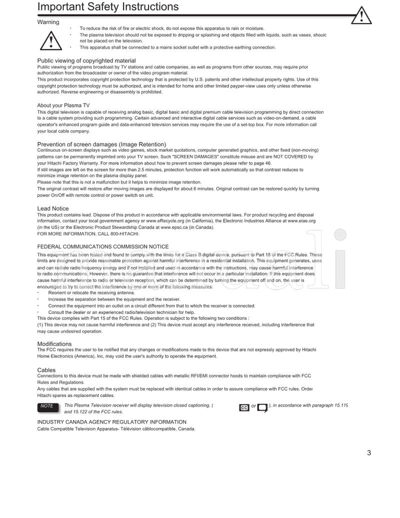 Hitachi DIRECTOR'S SERIES P50X902 (70 pages) TV Operating Manual – Manuali