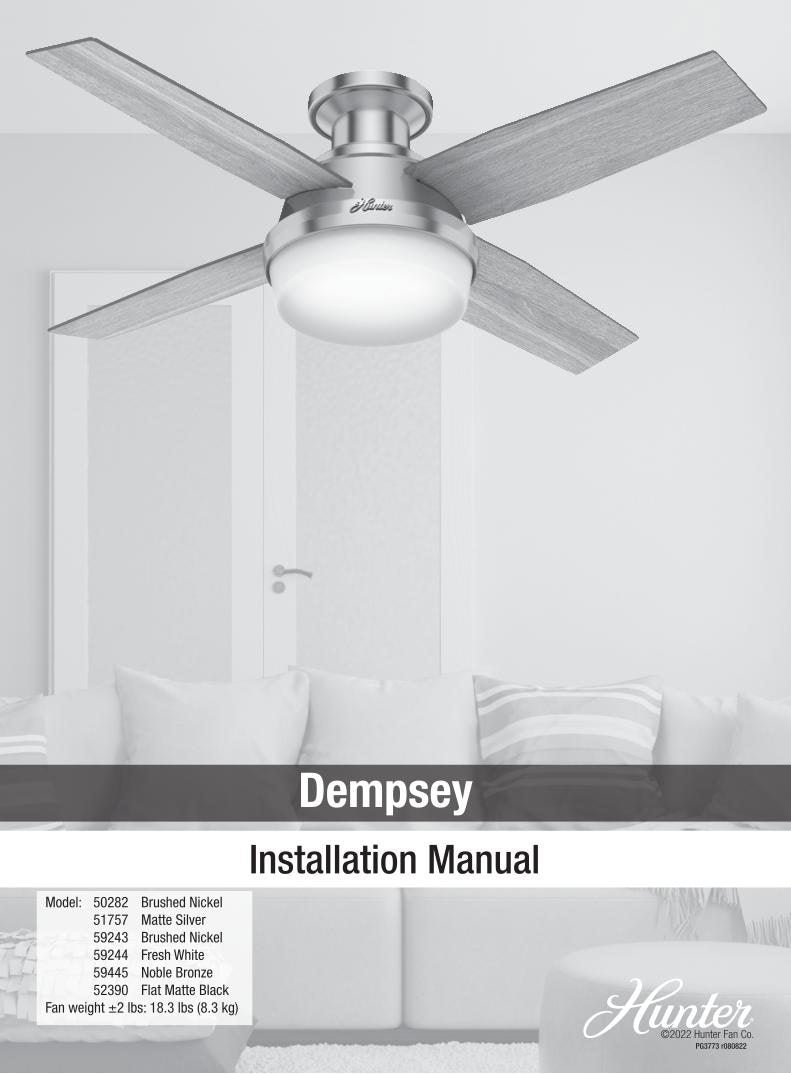 Hunter 59244 Dempsey 44in Low Profile LED Ceiling Fan Operating Manual ...