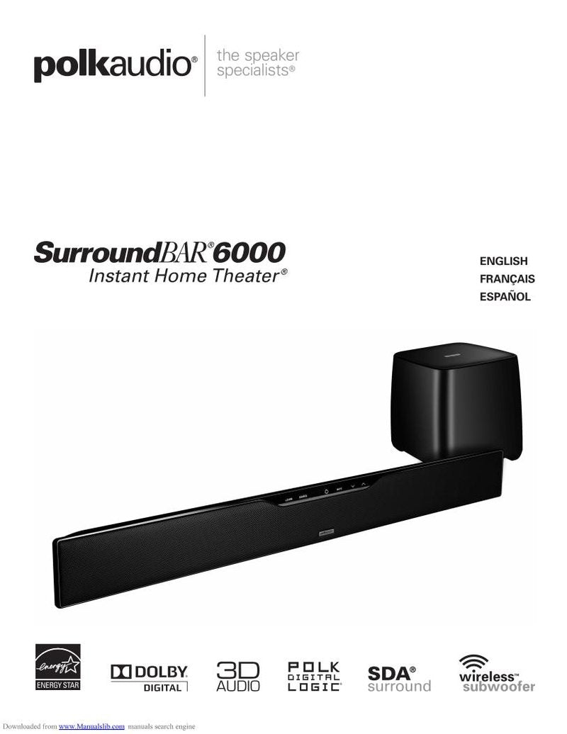 polkaudio SurroundBar 6000 Sound Bar System Operating Manual – Manuali